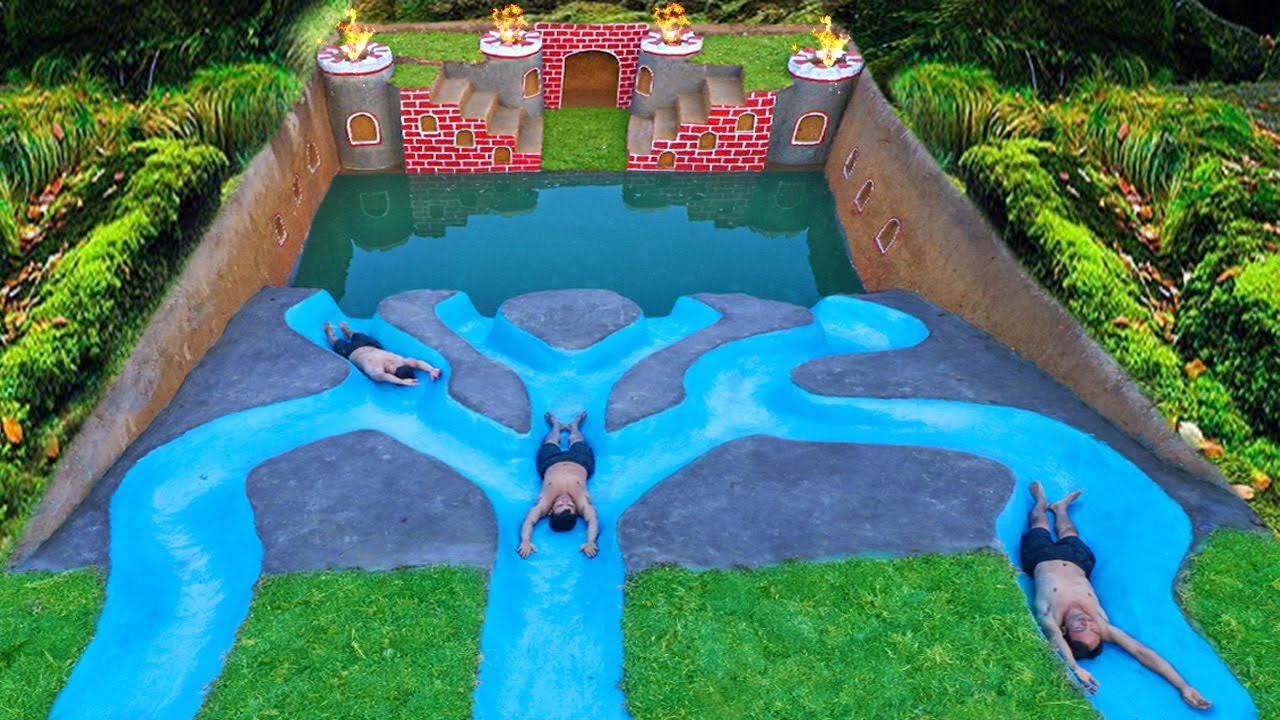 How To Build Underground Tunnel Water Slide Park Into Swimming Pool ...