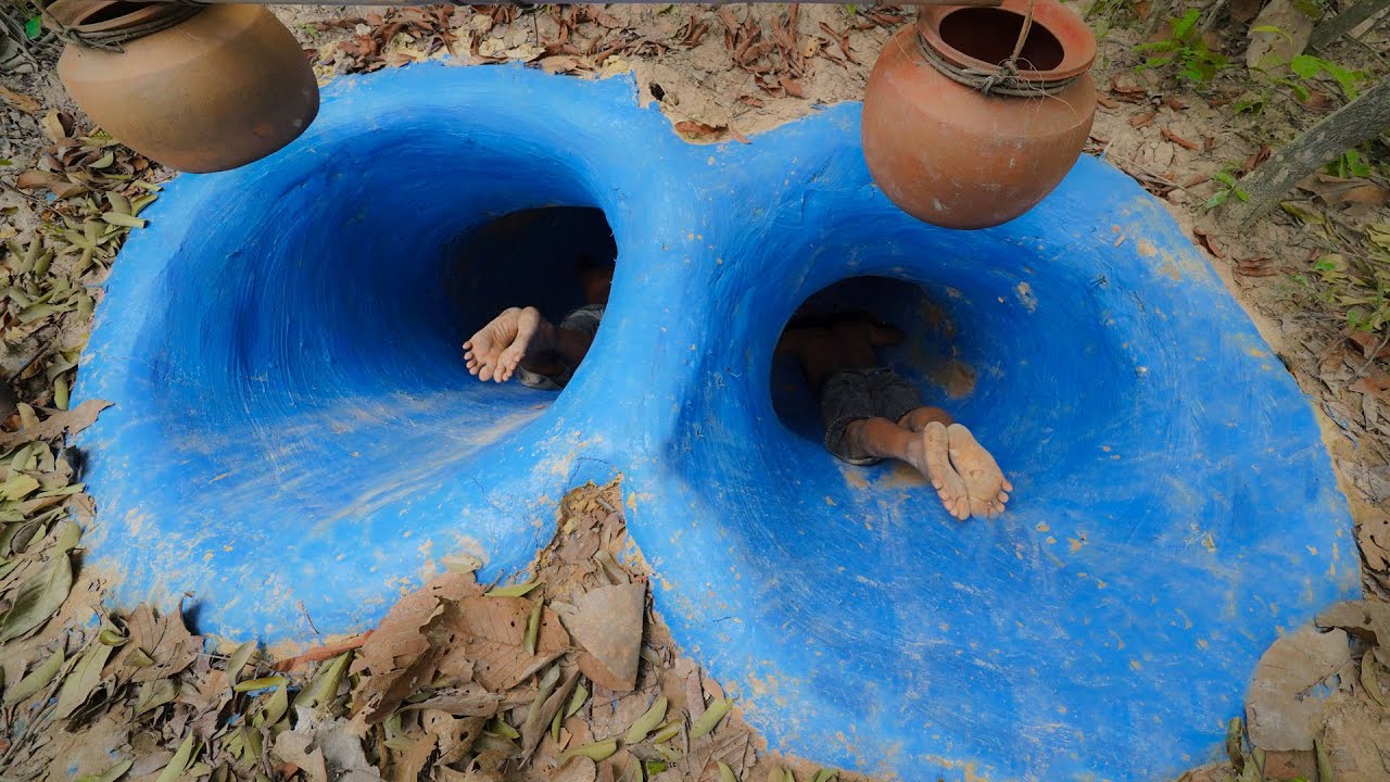 90 Day Build Secret Temple Underground House And Water Slide To Temple ...