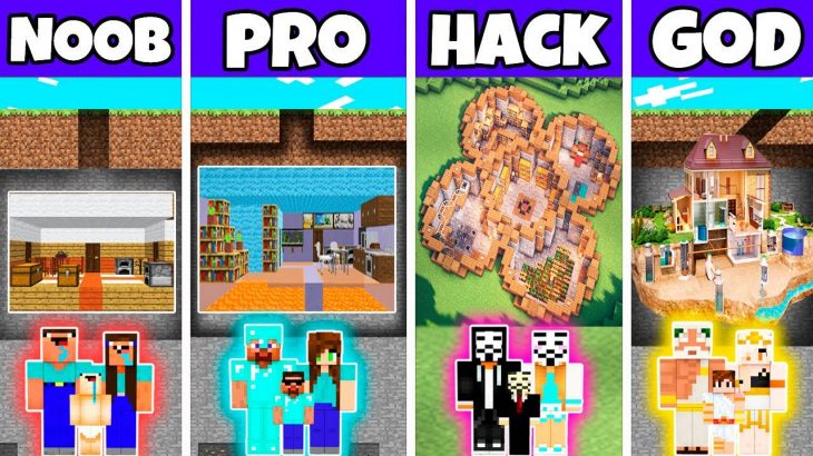 Minecraft Battle: FAMILY UNDERGROUND EASY BASE HOUSE BUILD CHALLENGE - NOOB vs PRO vs HACKER vs ...