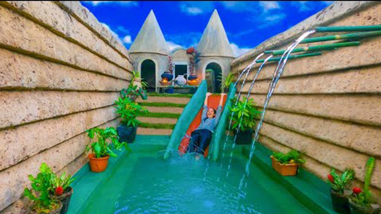 I Build Underground Tunnel Water Slide Into Swimming Pool Temple House ...