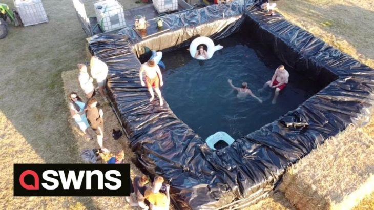 Students make DIY swimming pool using hay bales to beat heatwave | SWNS ...