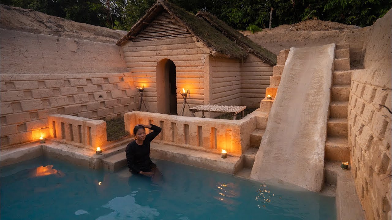 Build The Most Beautiful Swimming Pool for Underground Villa by Ancient ...